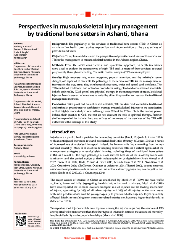 (PDF) Perspectives in musculoskeletal injury management by traditional ...