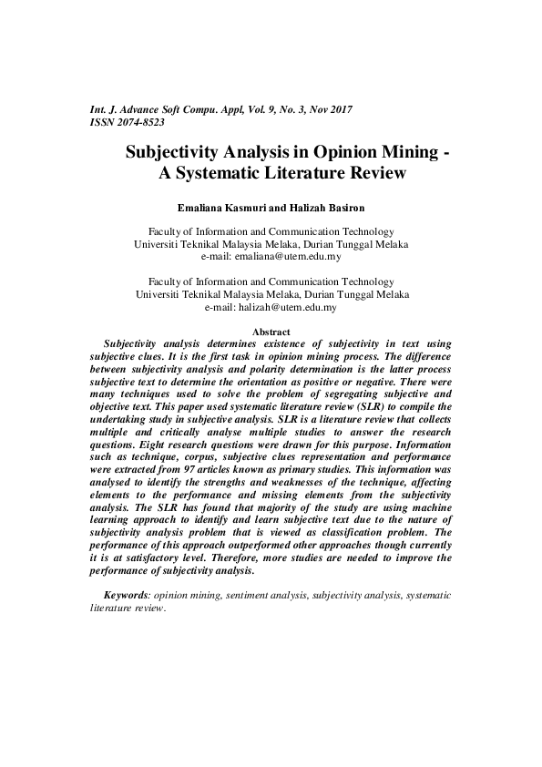 (PDF) Subjectivity Analysis in Opinion Mining-A Systematic Literature ...