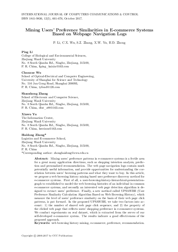 (PDF) Mining Users’ Preference Similarities in E-commerce Systems Based on Webpage Navigation Logs