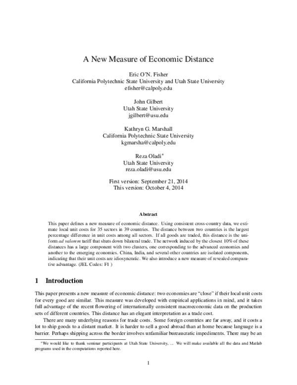 (PDF) A New Measure of Economic Distance