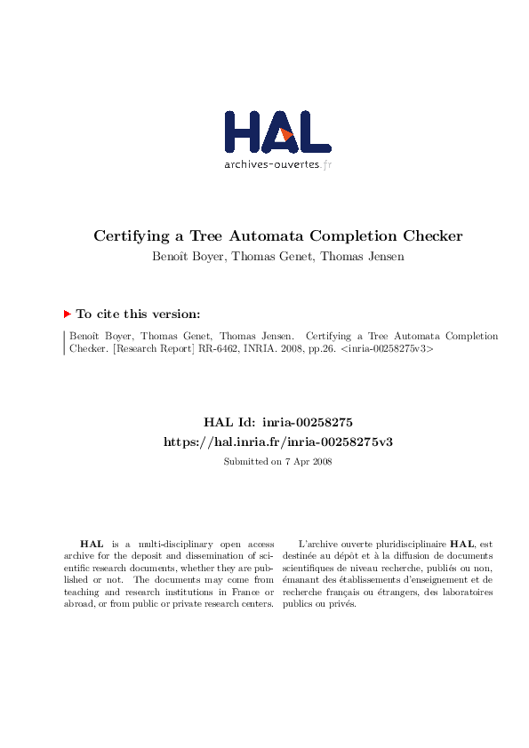 (PDF) Certifying a Tree Automata Completion Checker