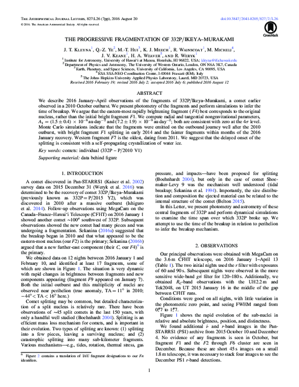(PDF) The Progressive Fragmentation of 332P/IKEYA–MURAKAMI