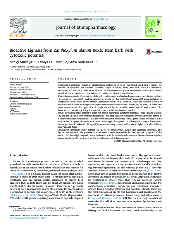 (PDF) Bioactive Lignans from Zanthoxylum alatum Roxb. stem bark with ...