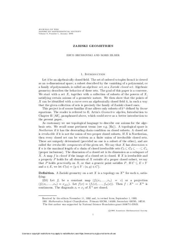 (PDF) Zariski Geometries