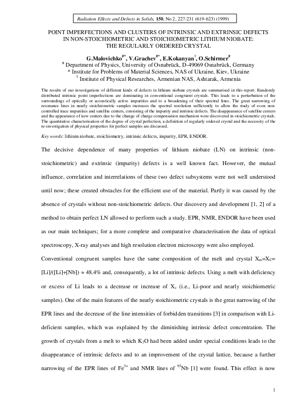 (PDF) Point imperfections and clusters of intrinsic and extrinsic ...