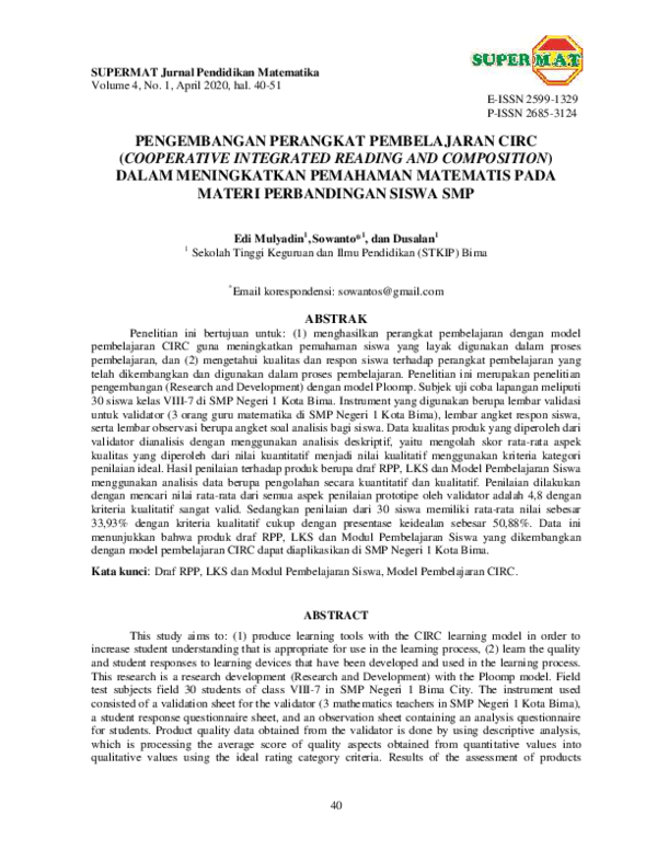 (PDF) Pengembangan Perangkat Pembelajaran Circ (Cooperative Integrated Reading and Composition ...