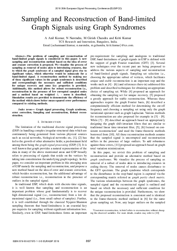 (PDF) Sampling and Reconstruction of Band-limited Graph Signals using ...