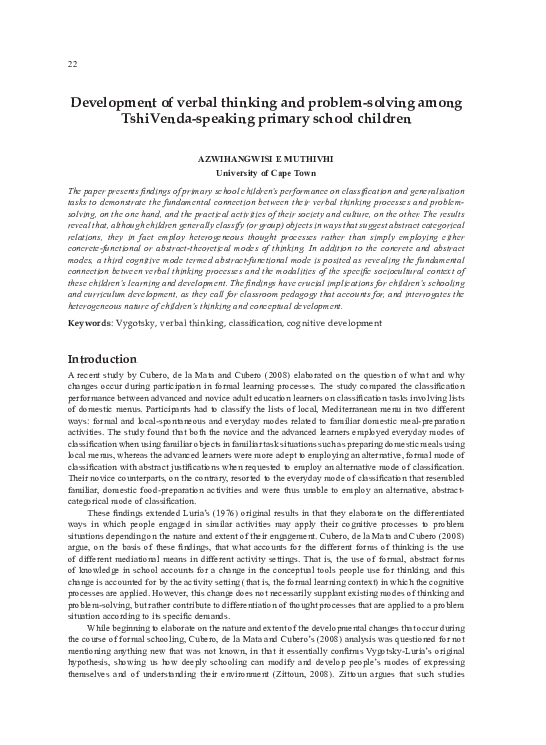 (PDF) Development of verbal thinking and problem-solving among ...