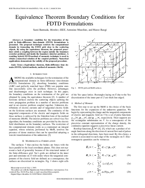(PDF) Equivalence Theorem Boundary Conditions for FDTD Formulations | Antonino Musolino ...