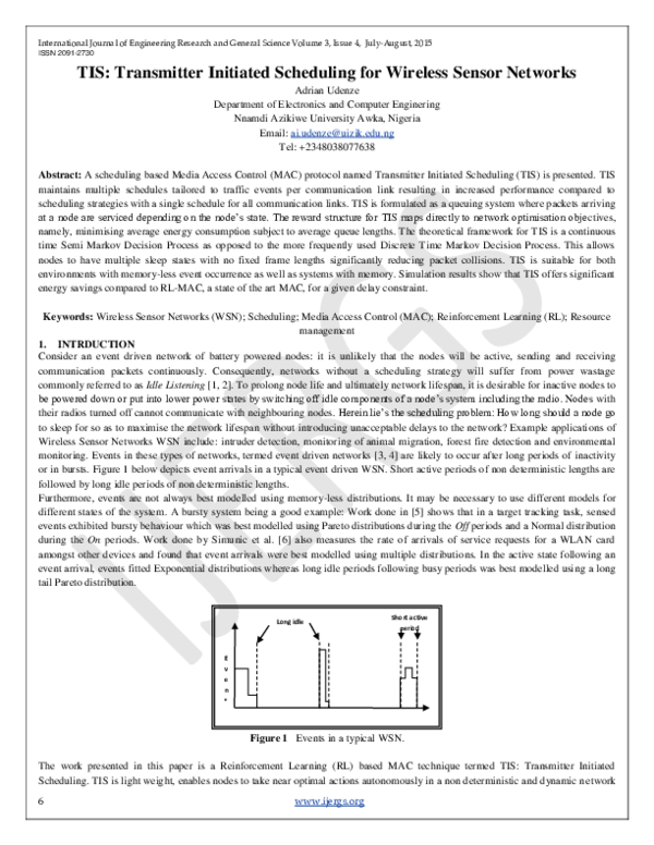 (PDF) TIS: Transmitter Initiated Scheduling for Wireless Sensor Networks