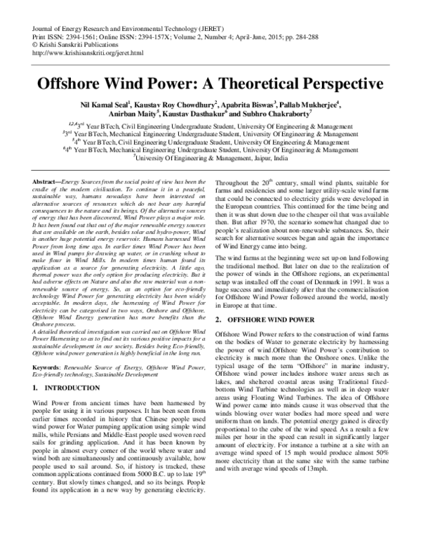 (PDF) Offshore Wind Power: A Theoretical Perspective