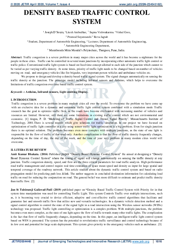 (PDF) Density Based Traffic Control System