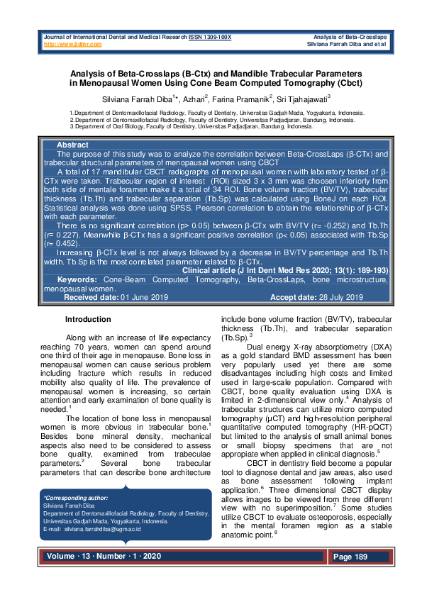 (PDF) Analysis of Beta-Crosslaps (Β-Ctx) and Mandible Trabecular ...