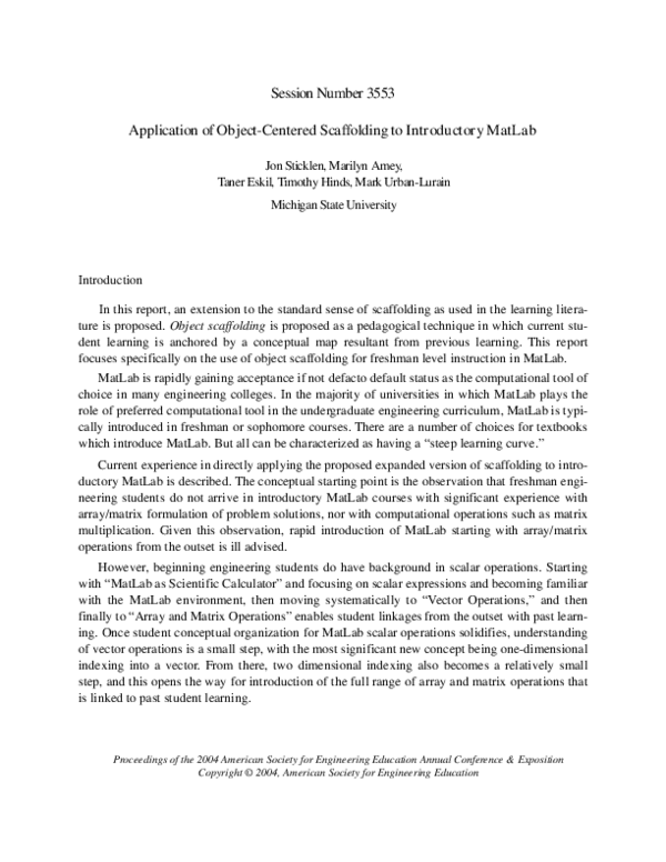 (PDF) Application of object-centered scaffolding to introductory MATLAB