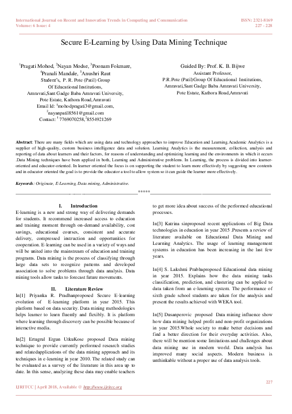 (PDF) Secure E-Learning by Using Data Mining Technique