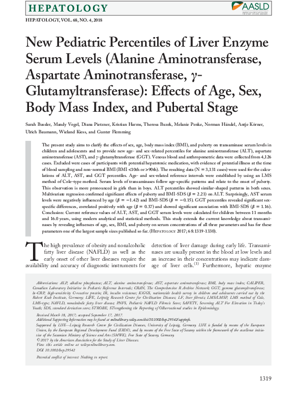 (PDF) New pediatric percentiles of liver enzyme serum levels (ALT, AST ...