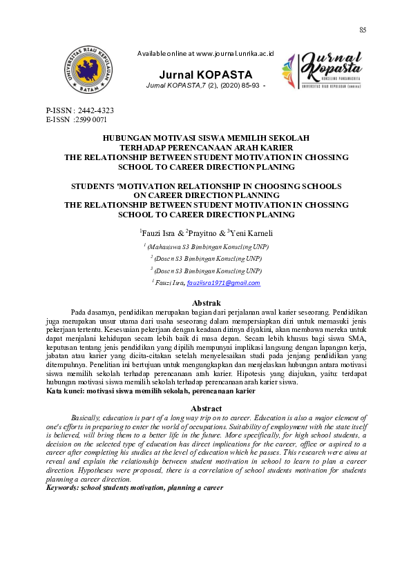(PDF) Hubungan Motivasi Siswa Memilih Sekolah Terhadap Perencanaan Arah ...