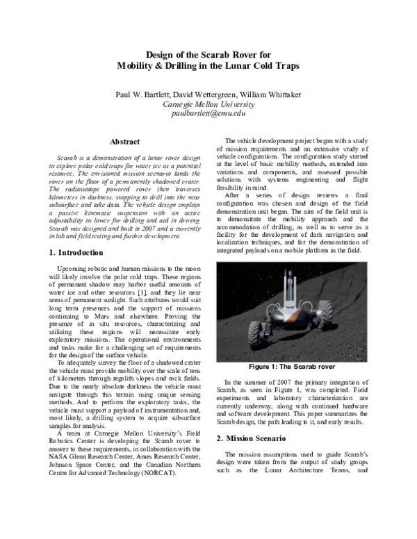 (PDF) Design of the Scarab Rover for Mobility & Drilling in the Lunar ...