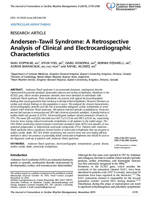 (PDF) Andersen–Tawil Syndrome: A Retrospective Analysis of Clinical and ...