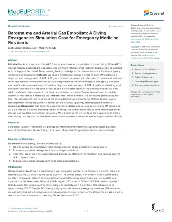 (PDF) Barotrauma and Arterial Gas Embolism: A Diving Emergencies ...