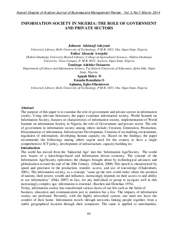 (PDF) Information Society in Nigeria : The Role of Government and ...