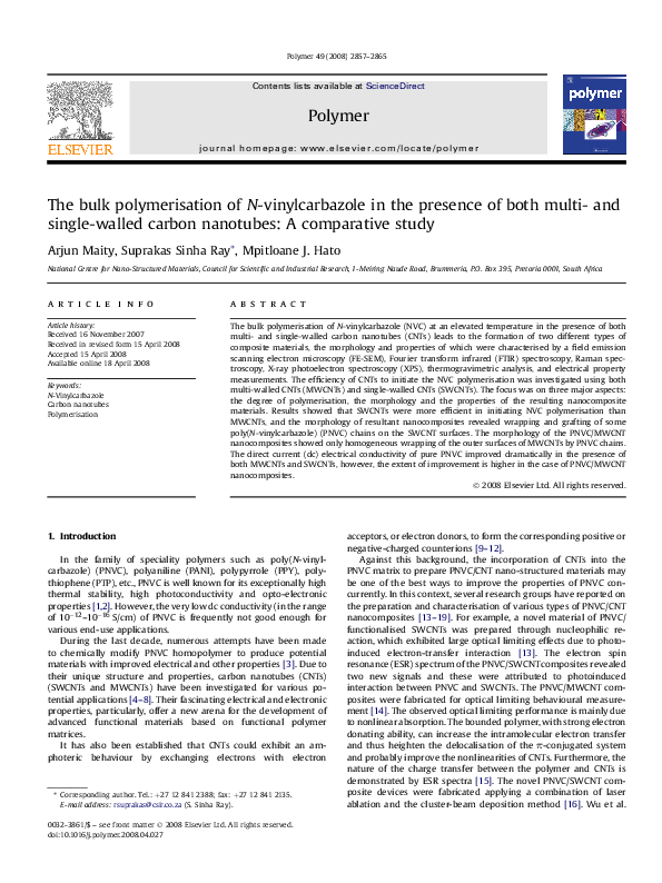 (PDF) The bulk polymerisation of N-vinylcarbazole in the presence of ...