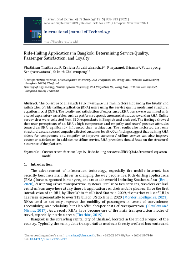 (PDF) Ride-Hailing Applications in Bangkok: Determining Service Quality ...