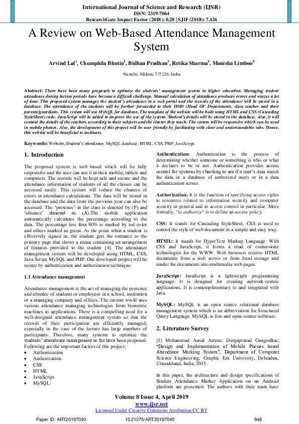 (PDF) A Review on Web-Based Attendance Management System