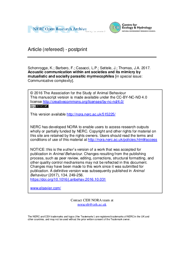 (PDF) Acoustic communication within ant societies and its mimicry by ...