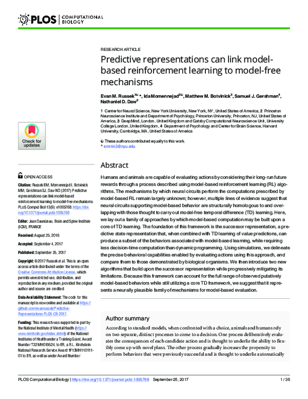 (PDF) Predictive representations can link model-based reinforcement learning to model-free ...