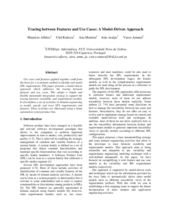 (PDF) Tracing between Features and Use Cases: A Model-Driven Approach