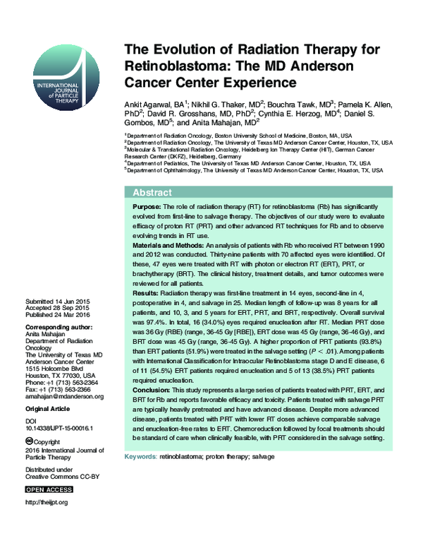 (PDF) The Evolution of Radiation Therapy for Retinoblastoma: The MD ...