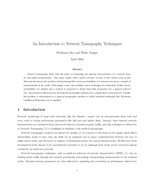 (PDF) An Introduction to Network Tomography Techniques | Ritabrata Roy - Academia.edu