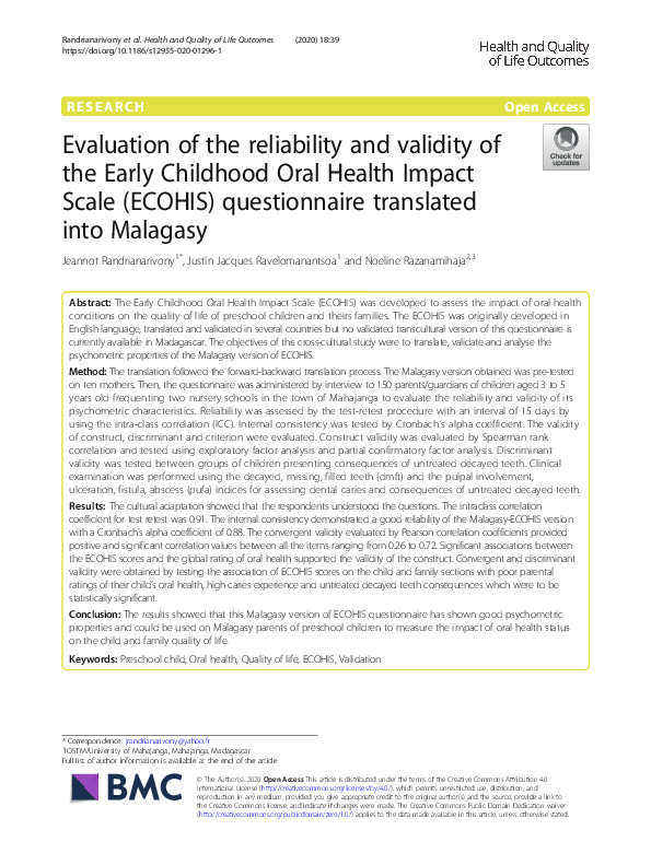 (PDF) Evaluation of the reliability and validity of the Early Childhood ...