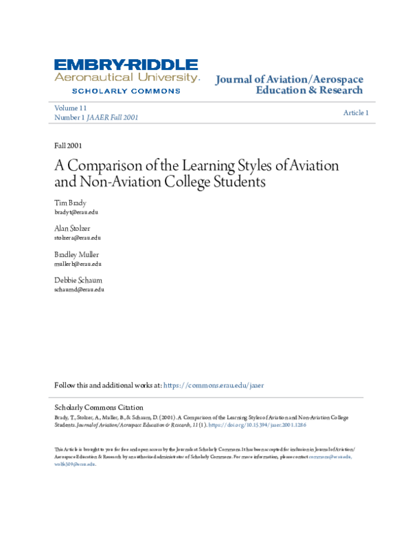 (PDF) A Comparison of the Learning Styles of Aviation and Non-Aviation ...