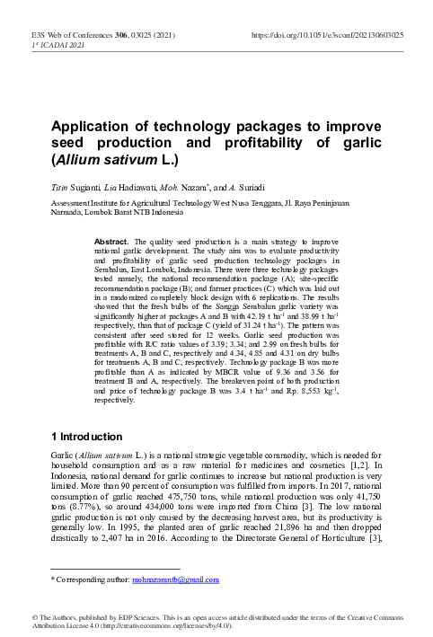 (PDF) Application of technology packages to improve seed production and ...