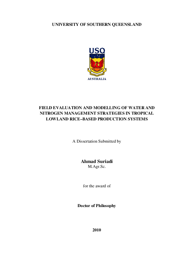 (PDF) UNIVERSITY OF SOUTHERN QUEENSLAND FIELD EVALUATION AND MODELLING ...