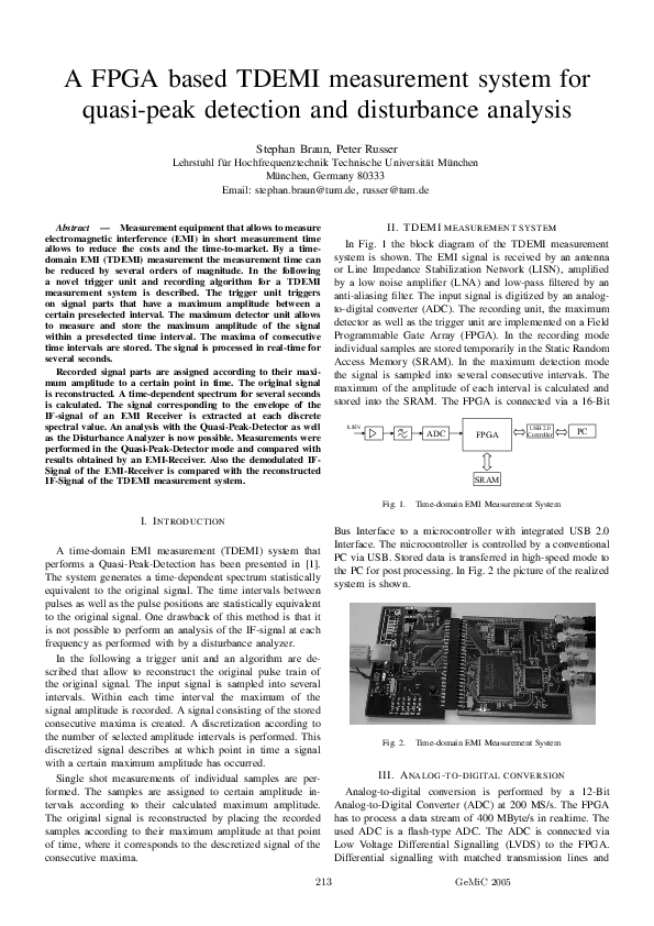 Pdf A Fpga Based Tdemi Measurement System For Quasi Peak Detection And Disturbance Analysis