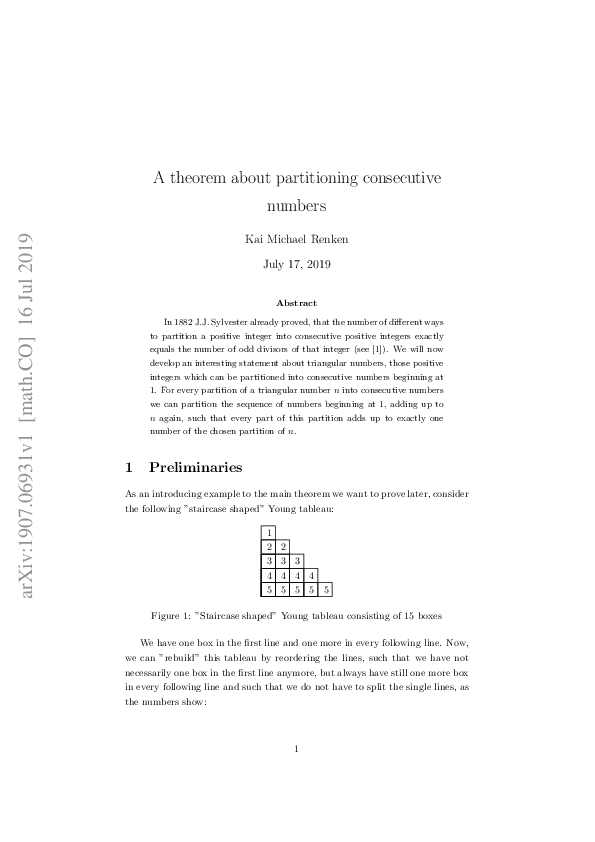 (PDF) A theorem about partitioning consecutive numbers