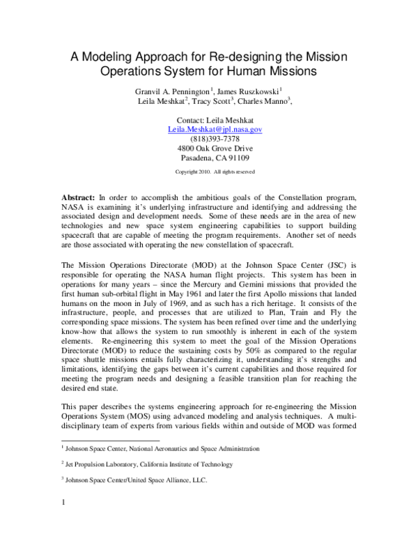 (PDF) A Modeling Approach for Re-designing the Mission Operations ...