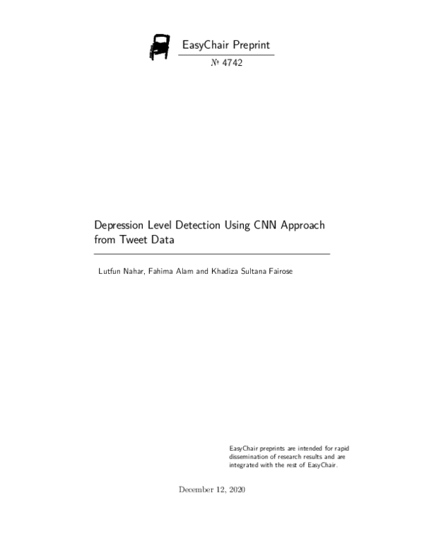 (PDF) Depression Level Detection Using CNN Approach from Tweet Data