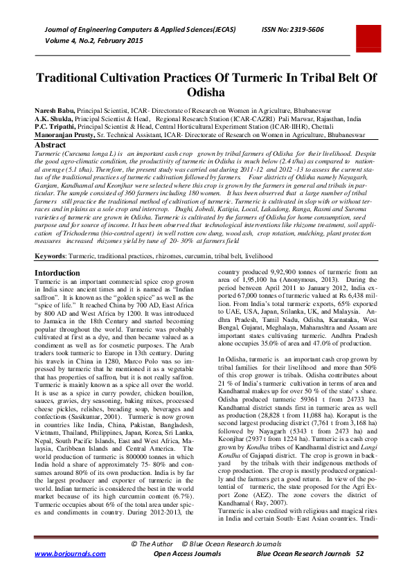 (PDF) Traditional Cultivation Practices Of Turmeric In Tribal Belt Of ...