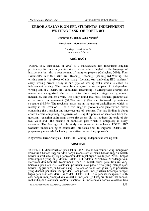 (PDF) ERROR ANALYSIS ON EFL STUDENTS’ INDEPENDENT WRITING TASK OF TOEFL iBT