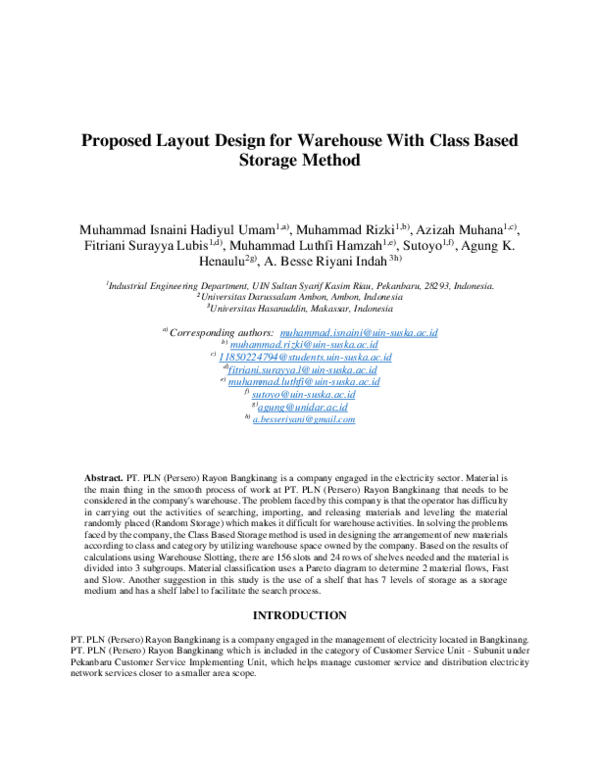 Pdf Proposed Layout Design For Warehouse With Class Based Storage Method