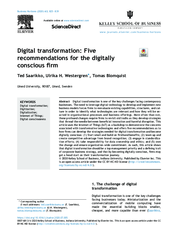 (PDF) Digital transformation: Five recommendations for the digitally ...