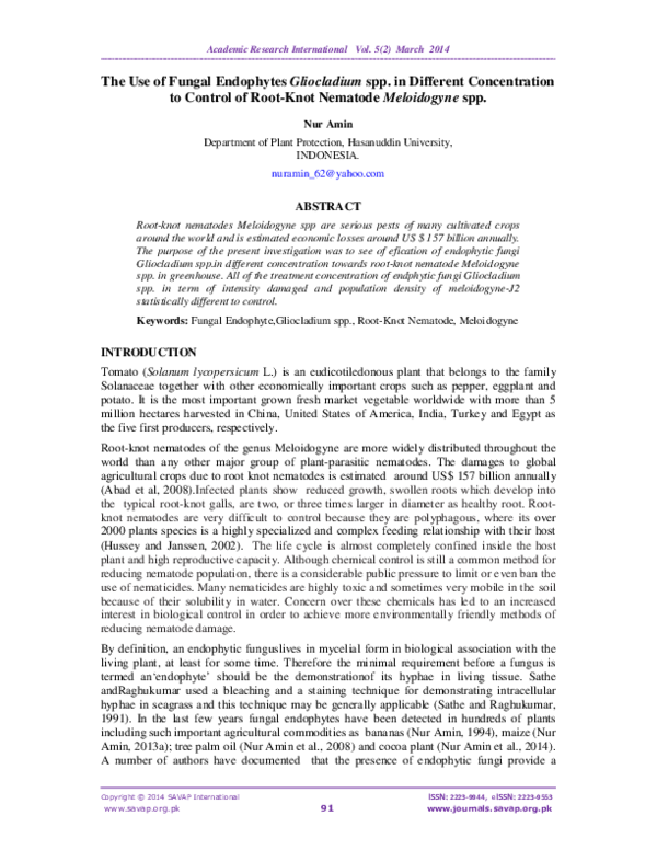 (PDF) THE USE OF FUNGAL ENDOPHYTES Gliocladium spp. IN DIFFERENT ...
