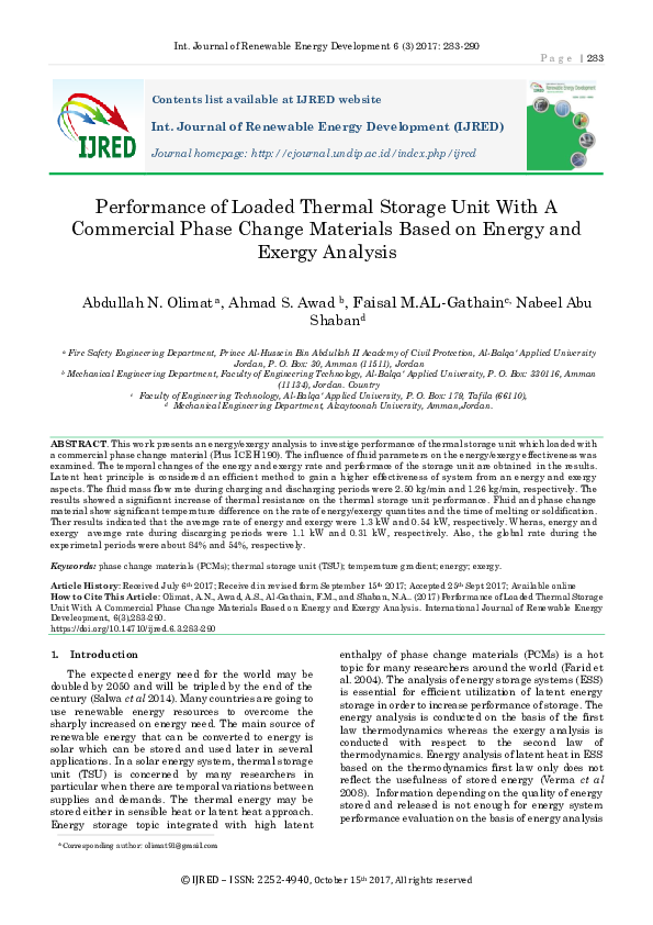(PDF) Performance of Loaded Thermal Storage Unit with a Commercial ...