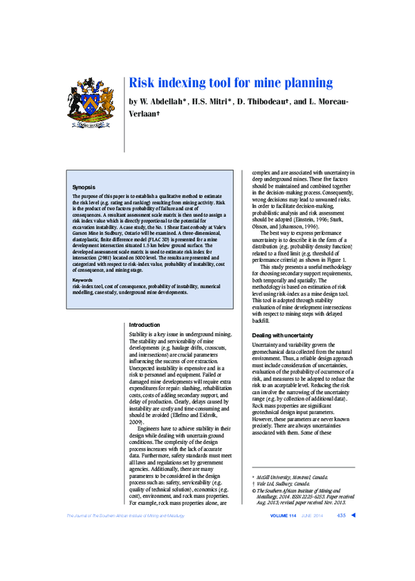 (PDF) Risk indexing tool for mine planning