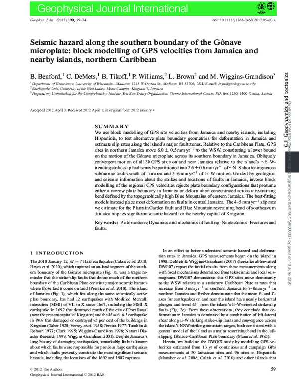 (PDF) Seismic hazard along the southern boundary of the Gônave ...
