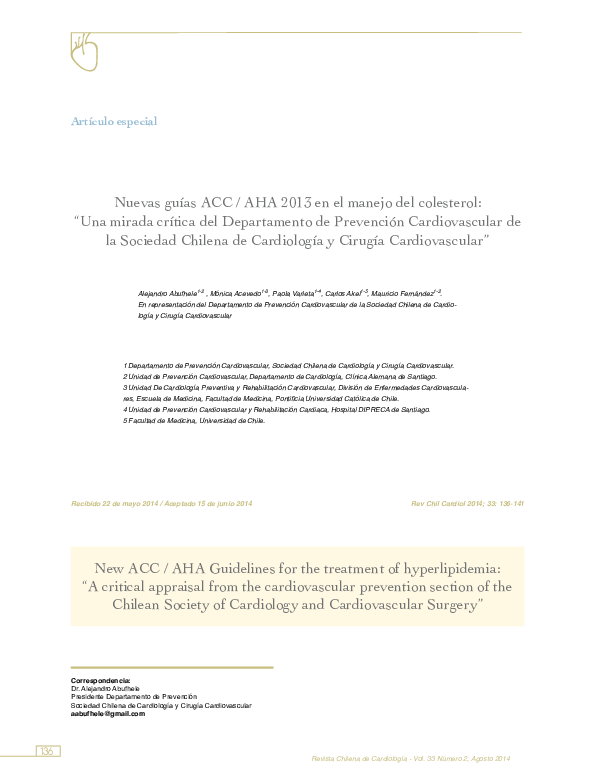 (PDF) Nuevas guías ACC / AHA 2013 en el manejo del colesterol: "Una ...